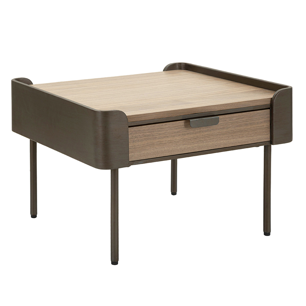 Stolik kawowy z drewna jodłowego i szarego żelaza z 2 szufladami